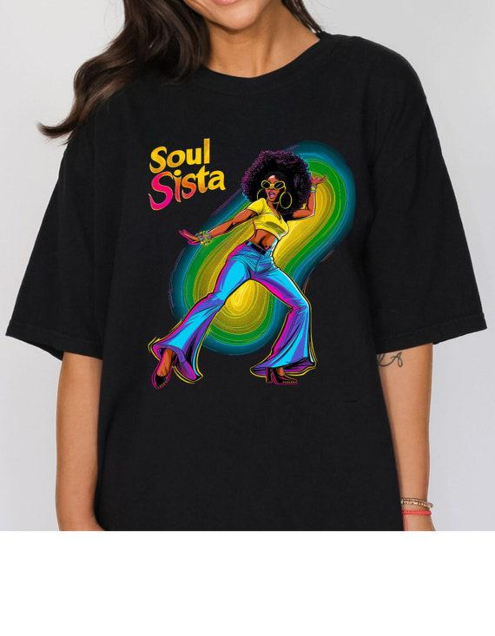 Funky 70's Soul Sista Tee - Oversized Comfort Fit - Neon Disco Dance T ...
