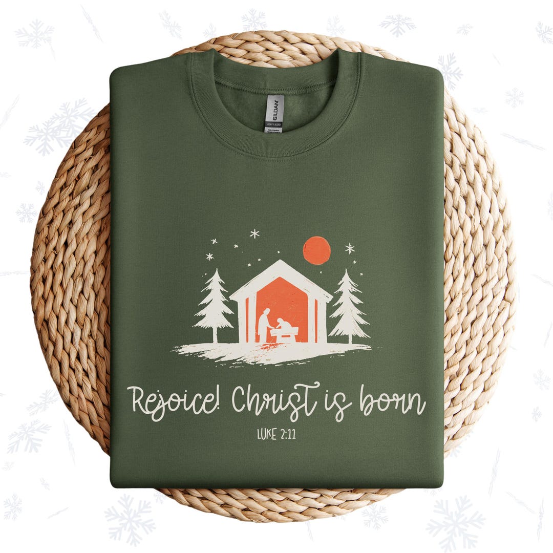 Rejoice Christ is Born Christmas Sweater: Nativity Scene Bible Verse ...
