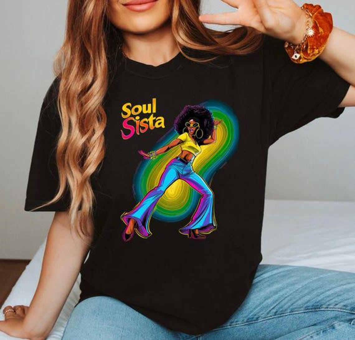 Funky 70's Soul Sista Tee - Oversized Comfort Fit - Neon Disco Dance T ...