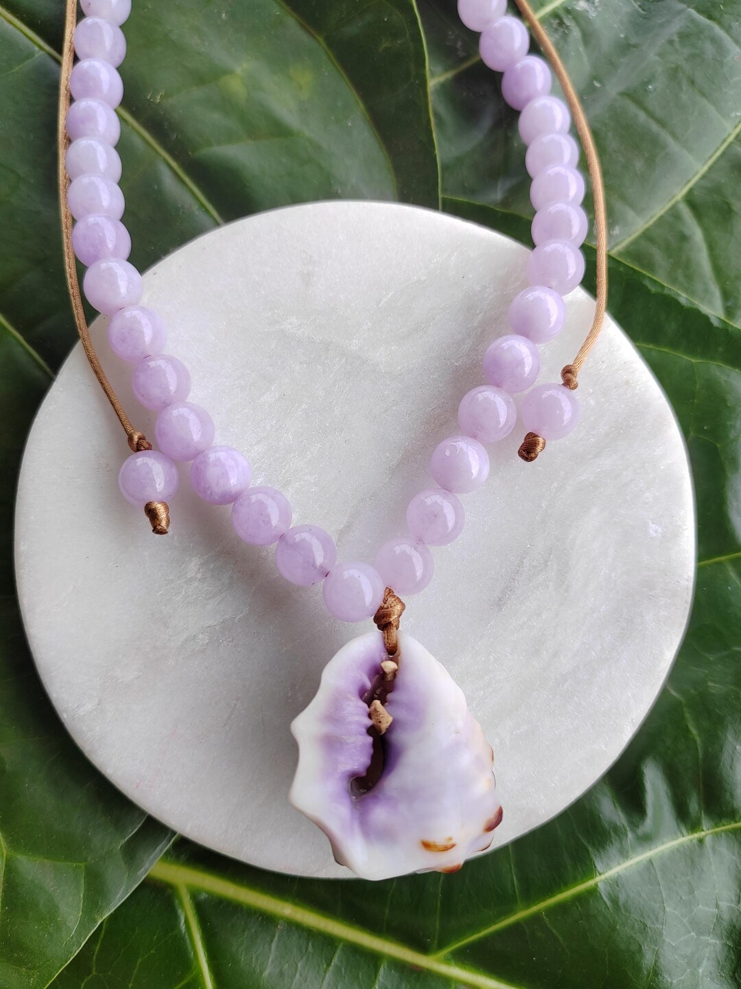Hawaiian Genuine Mulberry Drupe Seashell and Angelite Jade Adjustable ...