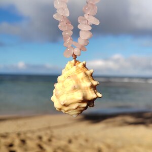 Hawaiian Strawberry Drupe Shell and Rose Quartz Gemstone Adjustable ...