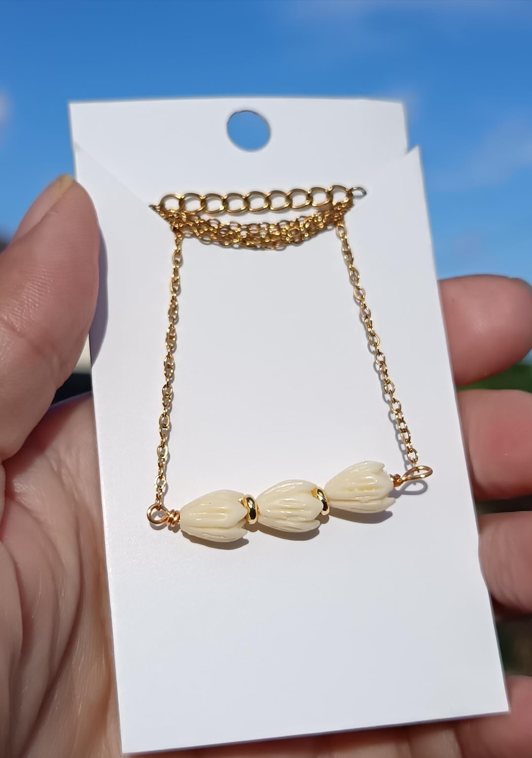 Floating Pikake Flower Necklace: 14k Gold Plated, Stainless Steel ...
