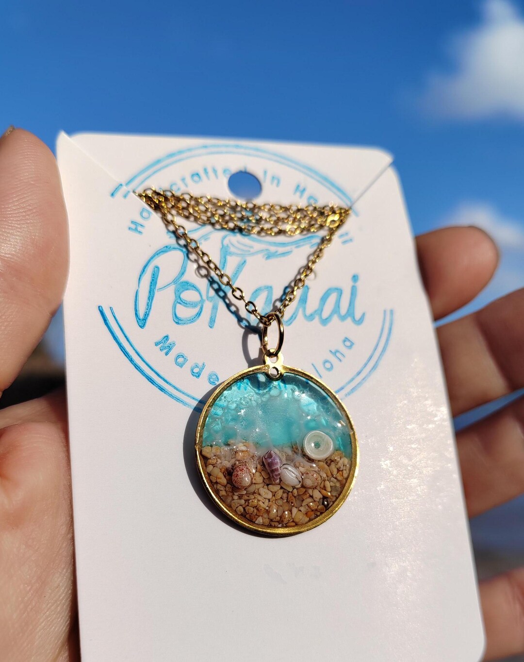 Kauai Beach Sand & Tiny Seashell Circle Necklace Ocean Necklace Beach ...