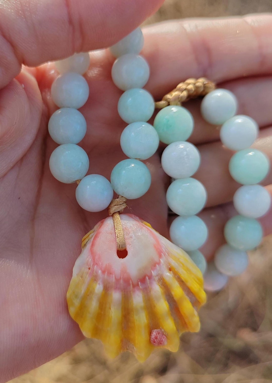 Hawaiian Sunrise, Kahelelani Shell and Amazonite Gemstone Adjustable ...