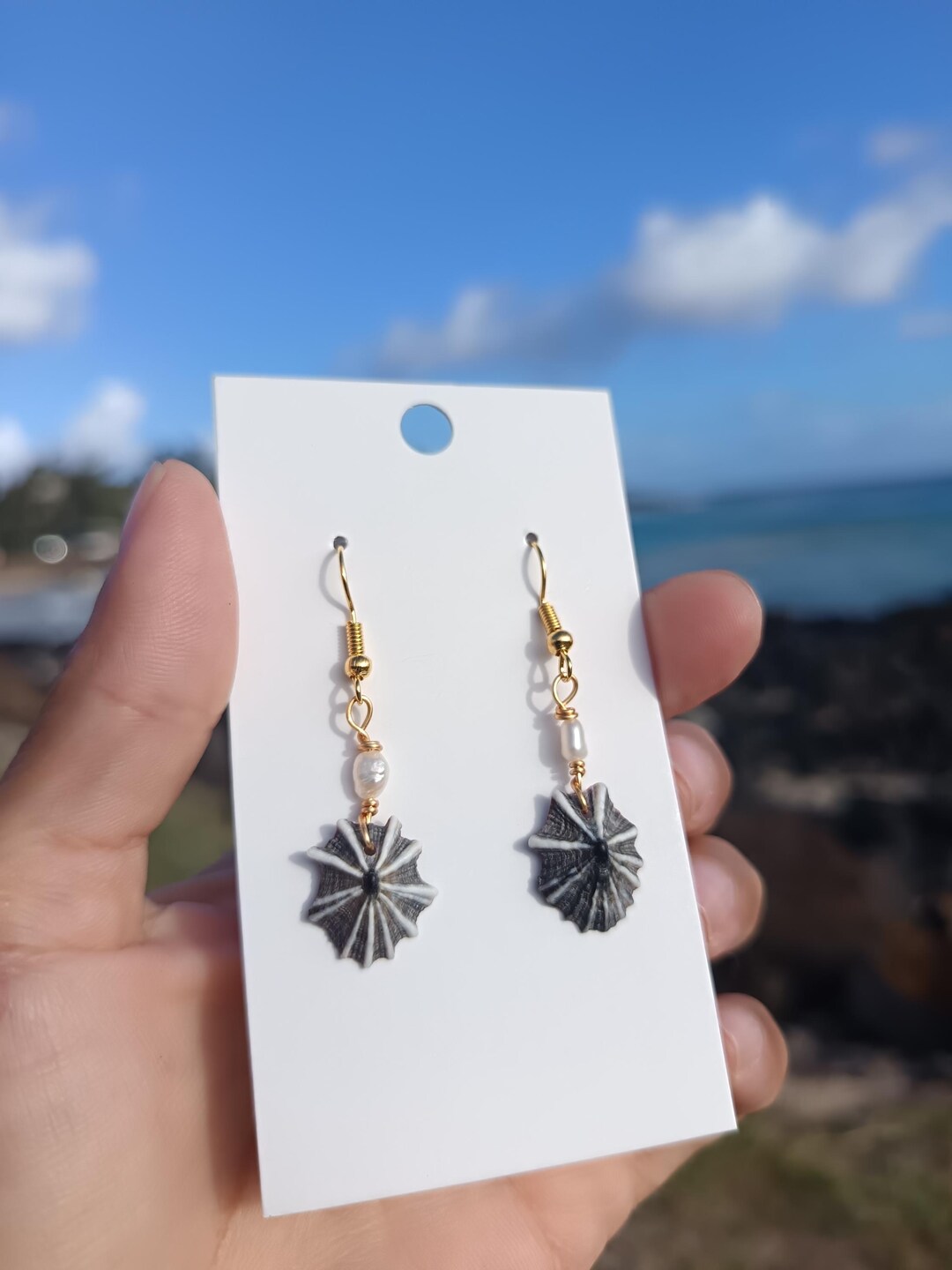 Opihi Awa Shell and Freshwater Pearl Dangle Earrings I Unique Gift for ...