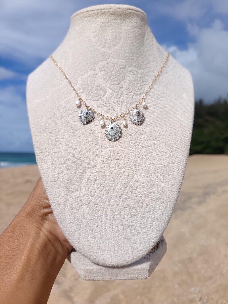 14K Gold Filled Opihi Shell and Freshwater Pearl Necklace: Handmade ...