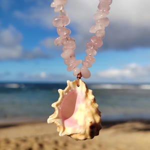 Hawaiian Strawberry Drupe Shell and Rose Quartz Gemstone Adjustable ...