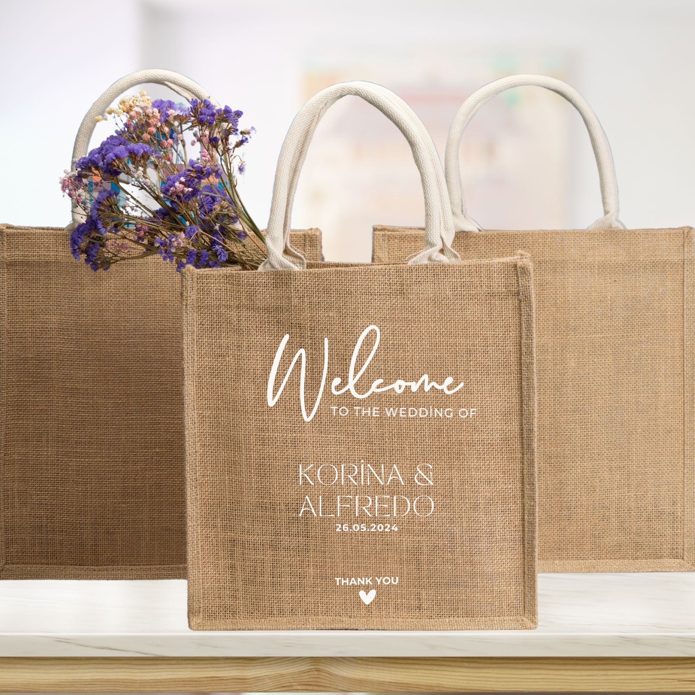 Personalized Rustic Jute Tote Bags - Custom Welcome Gifts for Weddings ...