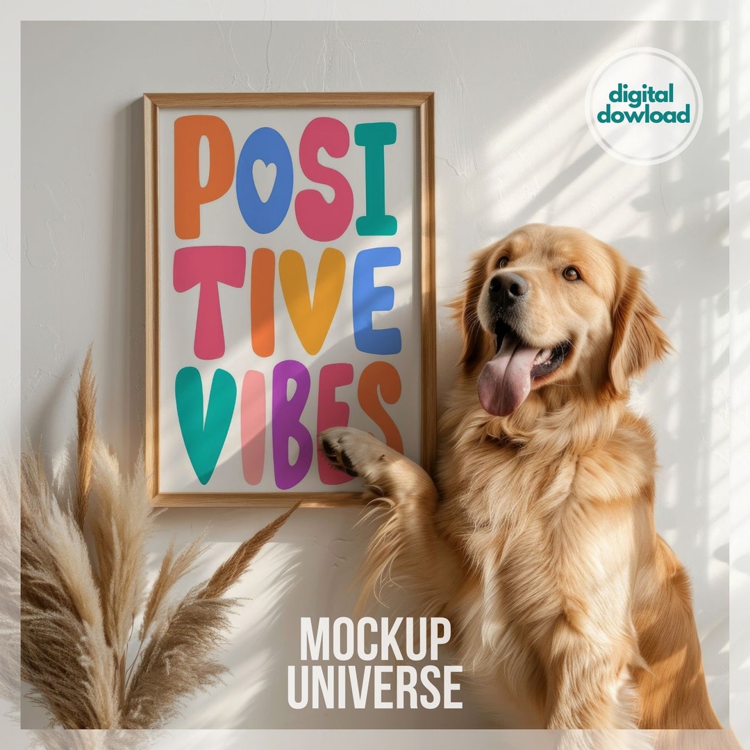 Wall Art Mockup With Labrador Retriever, Pet Frame Mockup, Wood Frame ...