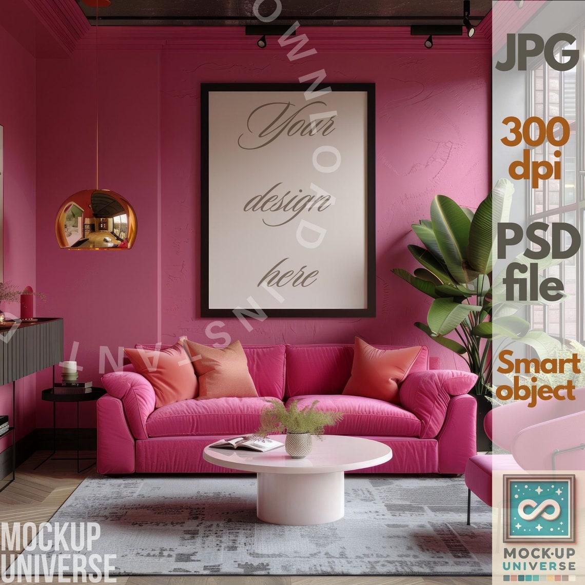 Coquette Pink Frame Mockup, Large Vertical Girly Poster Mockup, Elegant ...