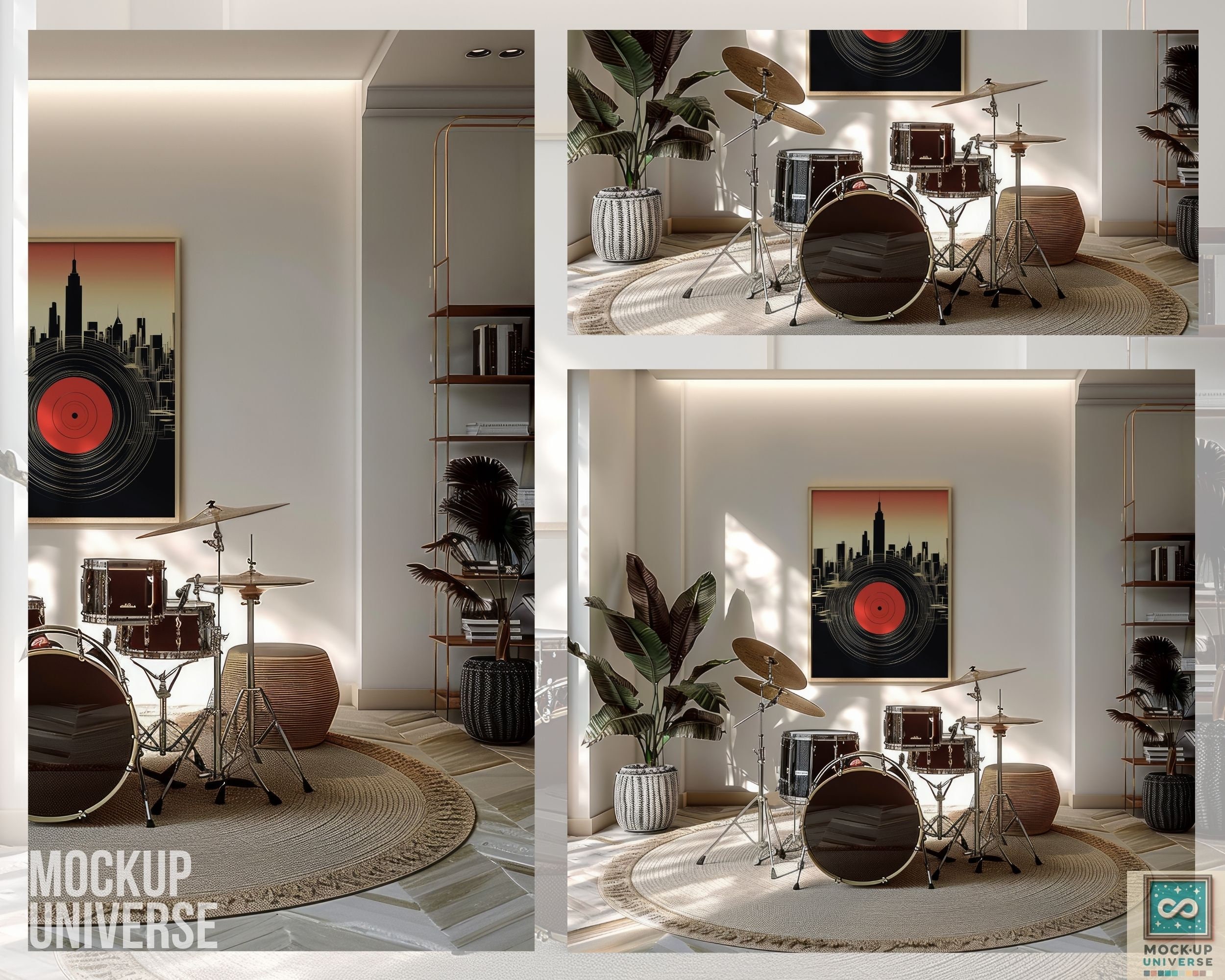 Music Room Poster Mockup, Meloman Wall Art Frame Mockup With Drum Set ...