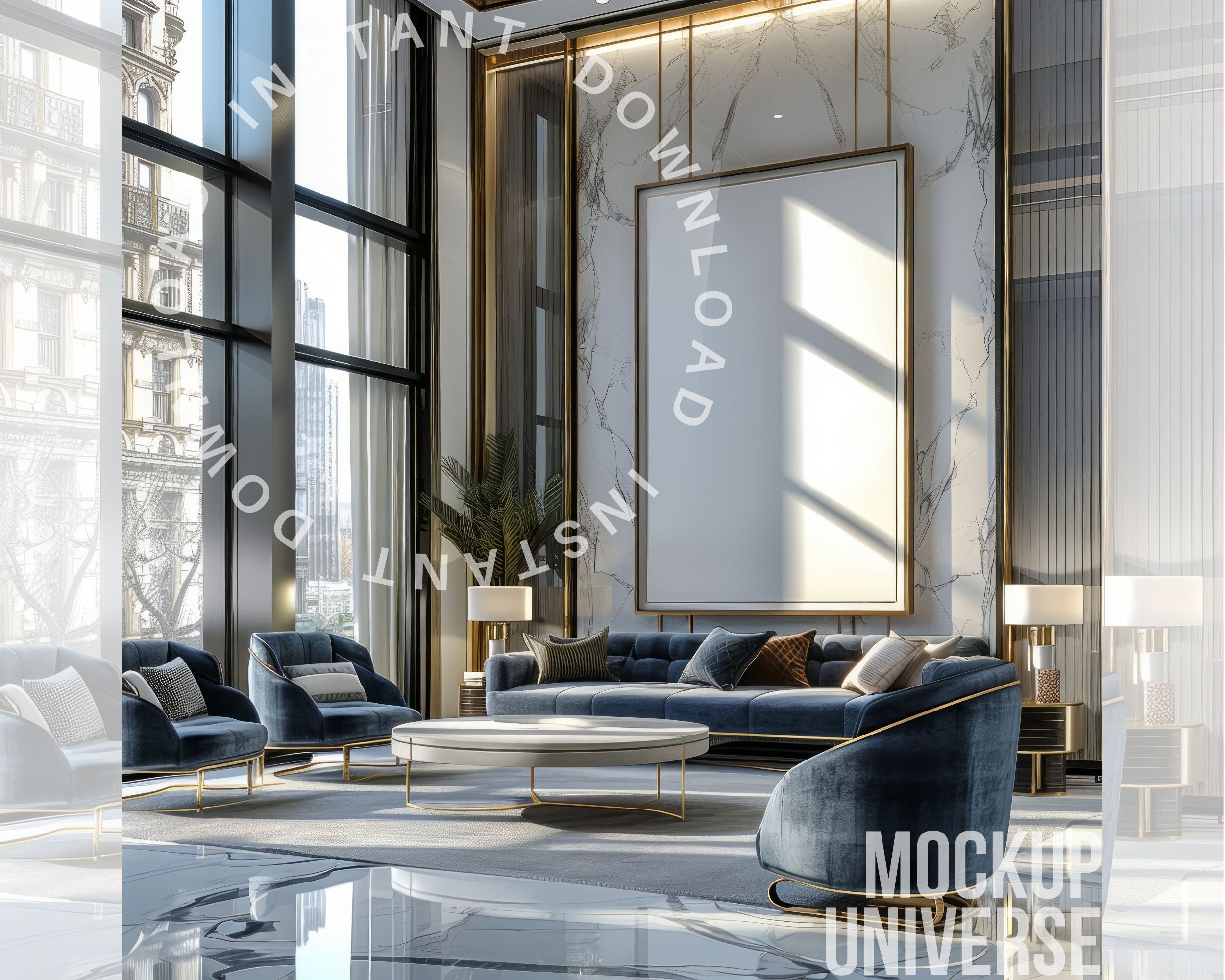 Extra Large Entryway Wall Art Frame Mockup, Luxury Lobby Gold Frame ...