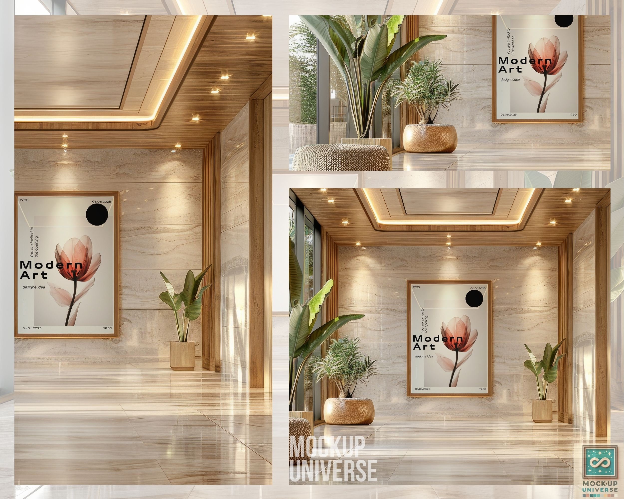 Luxury Hallway Wall Art Frame Mockup, Extra Large Gold Frame Template ...