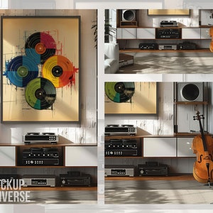 Music Room Wall Art Frame Mockup, Modern Meloman Artwork Display, Extra ...