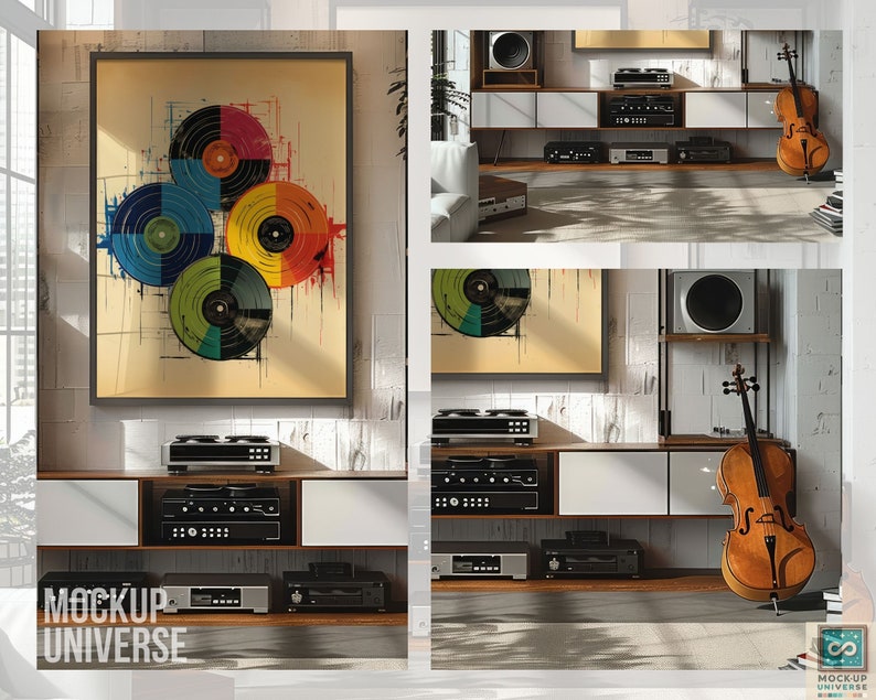 Music Room Wall Art Frame Mockup, Modern Meloman Artwork Display, Extra ...