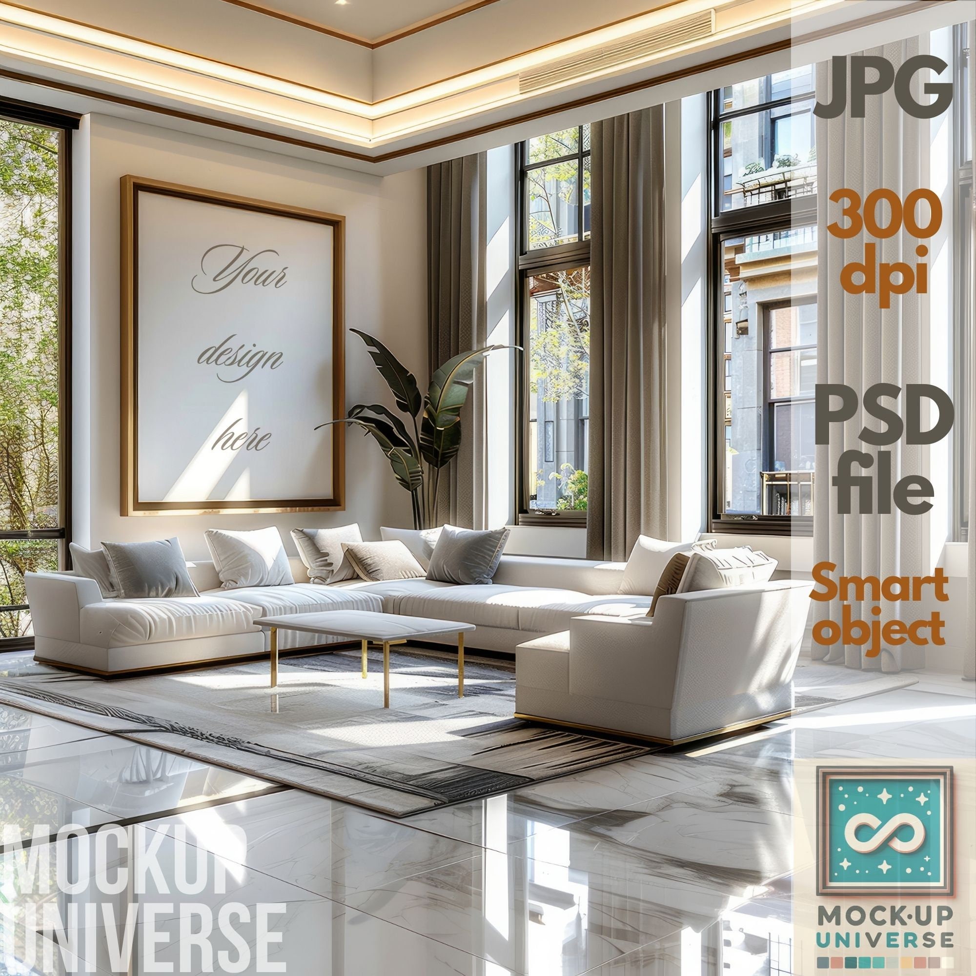 Luxury Wall Art Frame Mockup, Large Modern Frame Template, Marble Hall ...