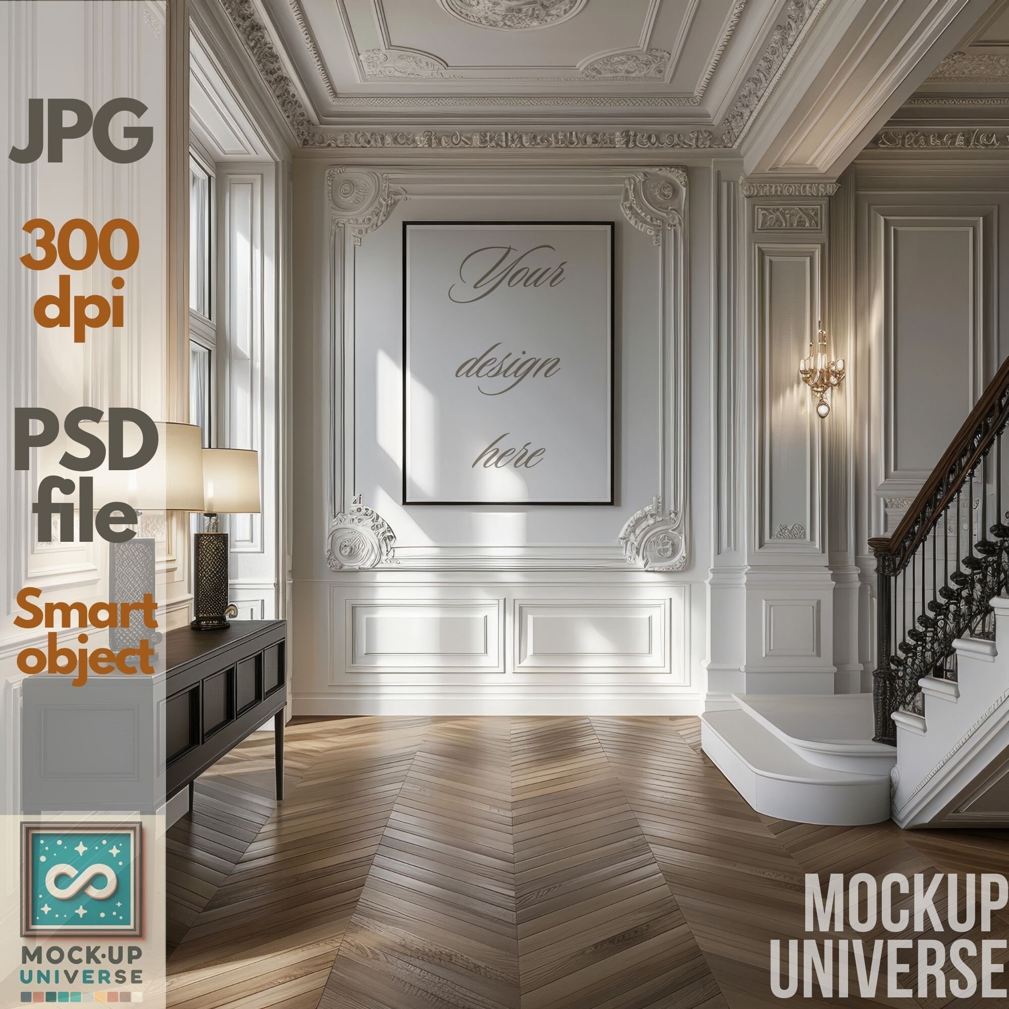 Luxury White Hallway Frame Mockup, Large Wall Art Framed Canvas ...