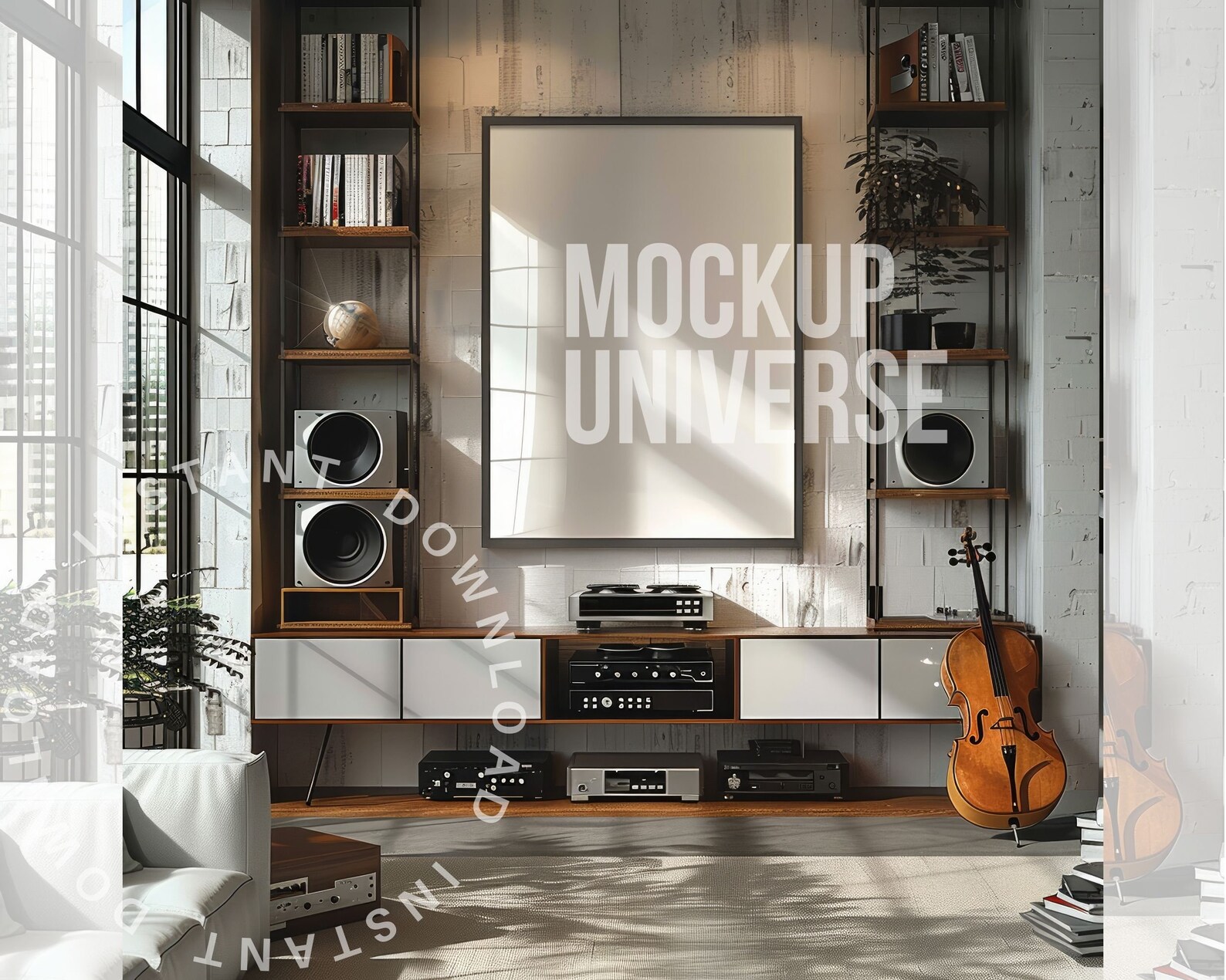 Music Room Wall Art Frame Mockup, Modern Meloman Artwork Display, Extra ...