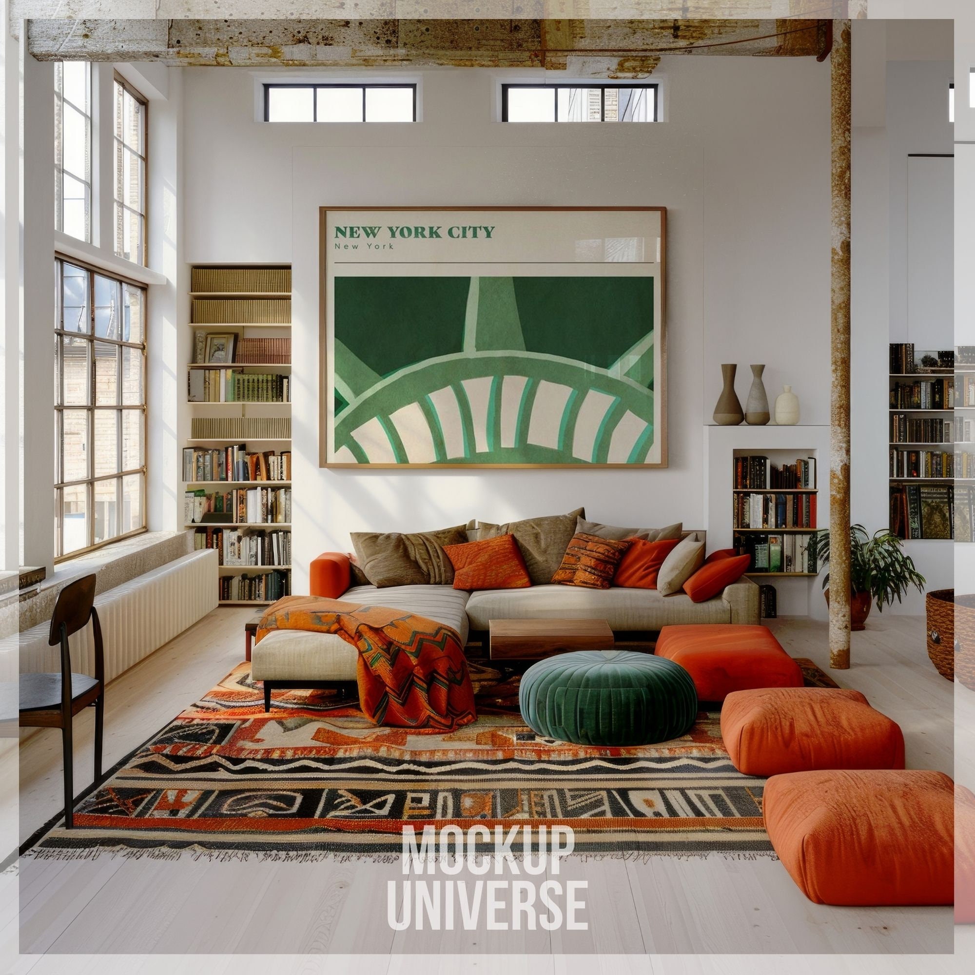 Modern Loft Wall Art Frame Mockup, Large Horizontal Mockup Frame ...