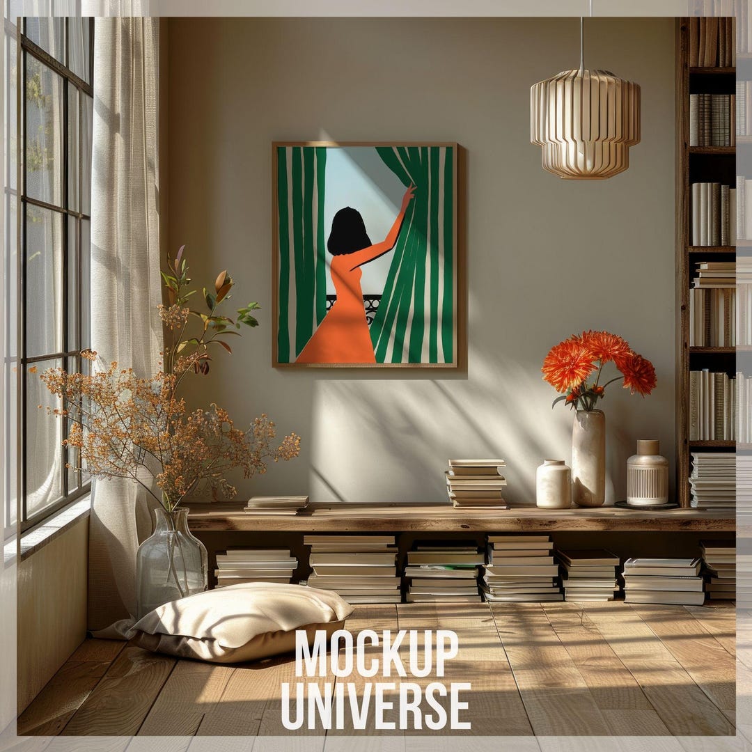 Home Library Frame Mockup, Neutral Tone Mockup Frame, Vertical Framed ...