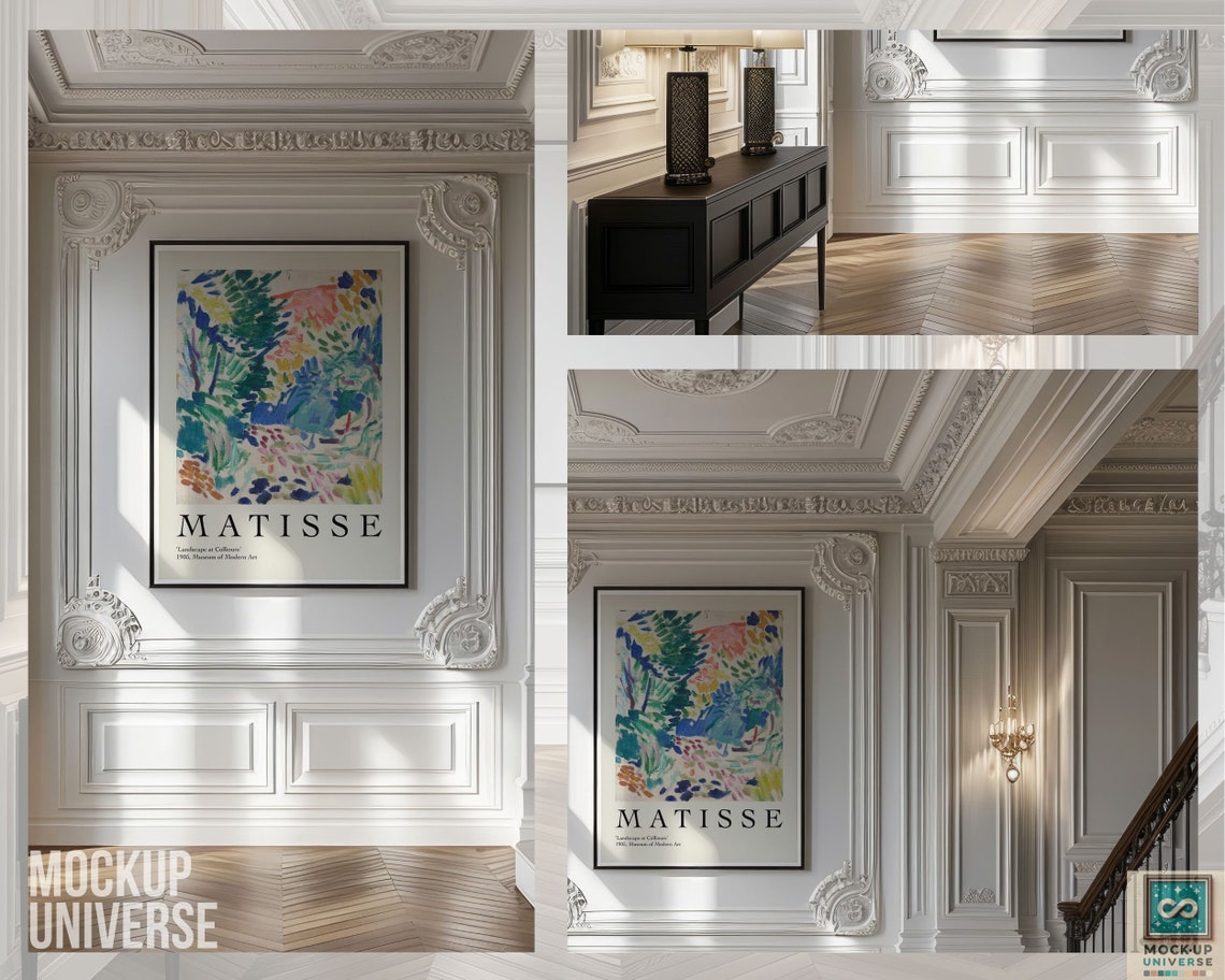 Luxury White Hallway Frame Mockup, Large Wall Art Framed Canvas ...