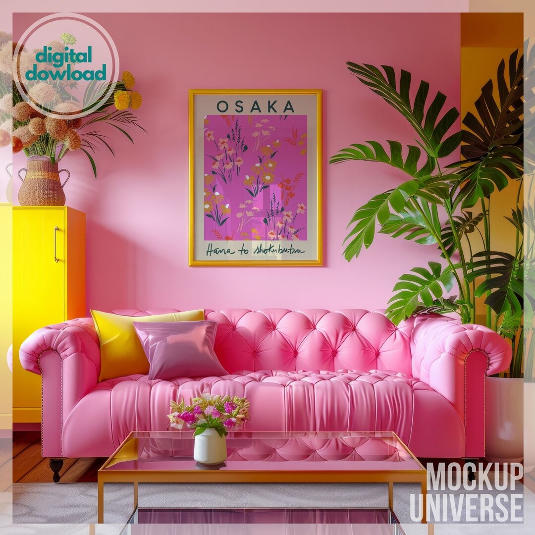 Girly Pink Wall Frame Mockup, Vertical Elegant Poster Mockup, Preppy ...