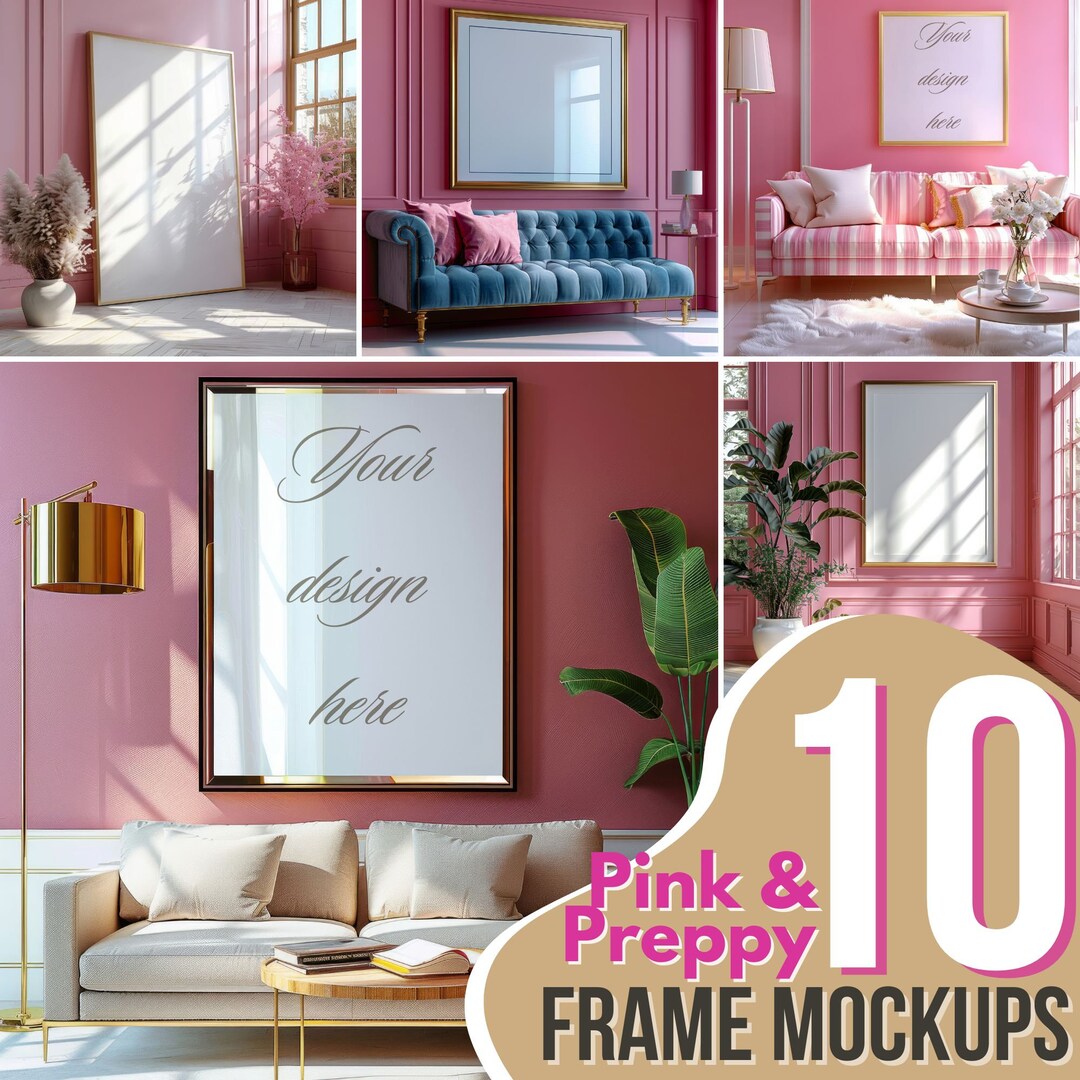 Pink & Preppy Frame Mockup Bundle, Girly Poster Mockup Set, Preppy Wall ...