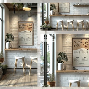 Coffee Shop Frame Mockup for Art, Minimal Wood Framed Canvas Mockup, Cafe Poster Template ...