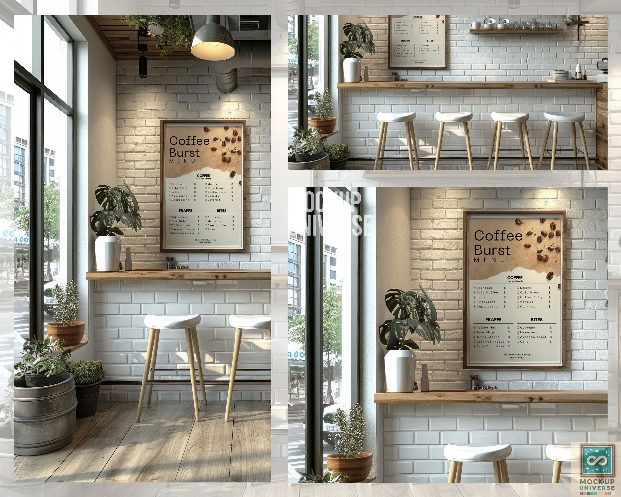Coffee Shop Frame Mockup for Art, Minimal Wood Framed Canvas Mockup ...