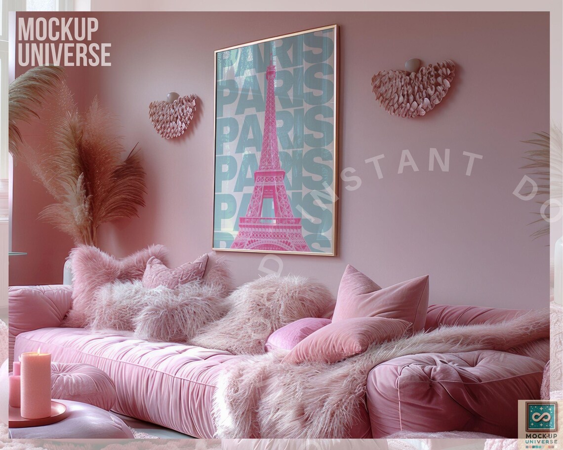 Preppy Pink Frame Mockup, Feminine Poster Mockup With Glass Reflection ...