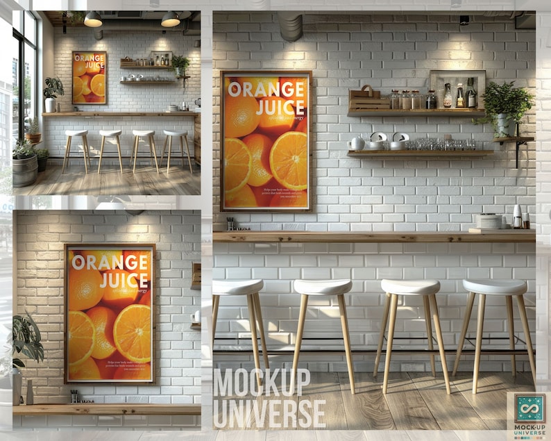 Coffee Shop Frame Mockup for Art, Minimal Wood Framed Canvas Mockup ...