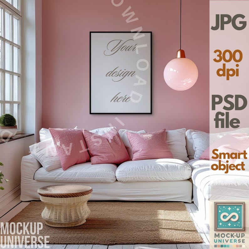 Pink Wall Art Frame Mockup: Feminine Interior (PSD) - Etsy