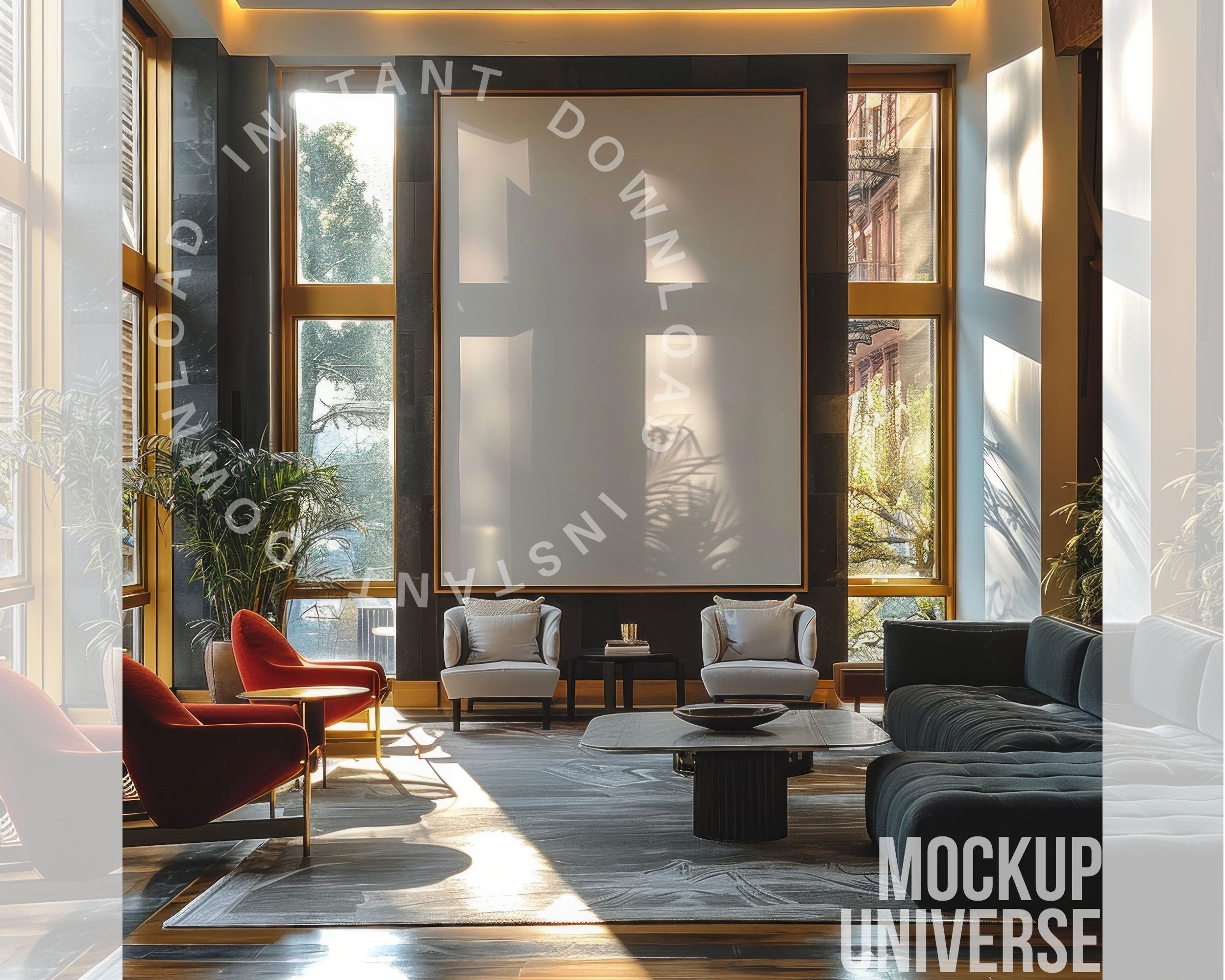 Luxury Hotel Lobby Wall Art Frame Mockup, Large Vertical Frame Template ...