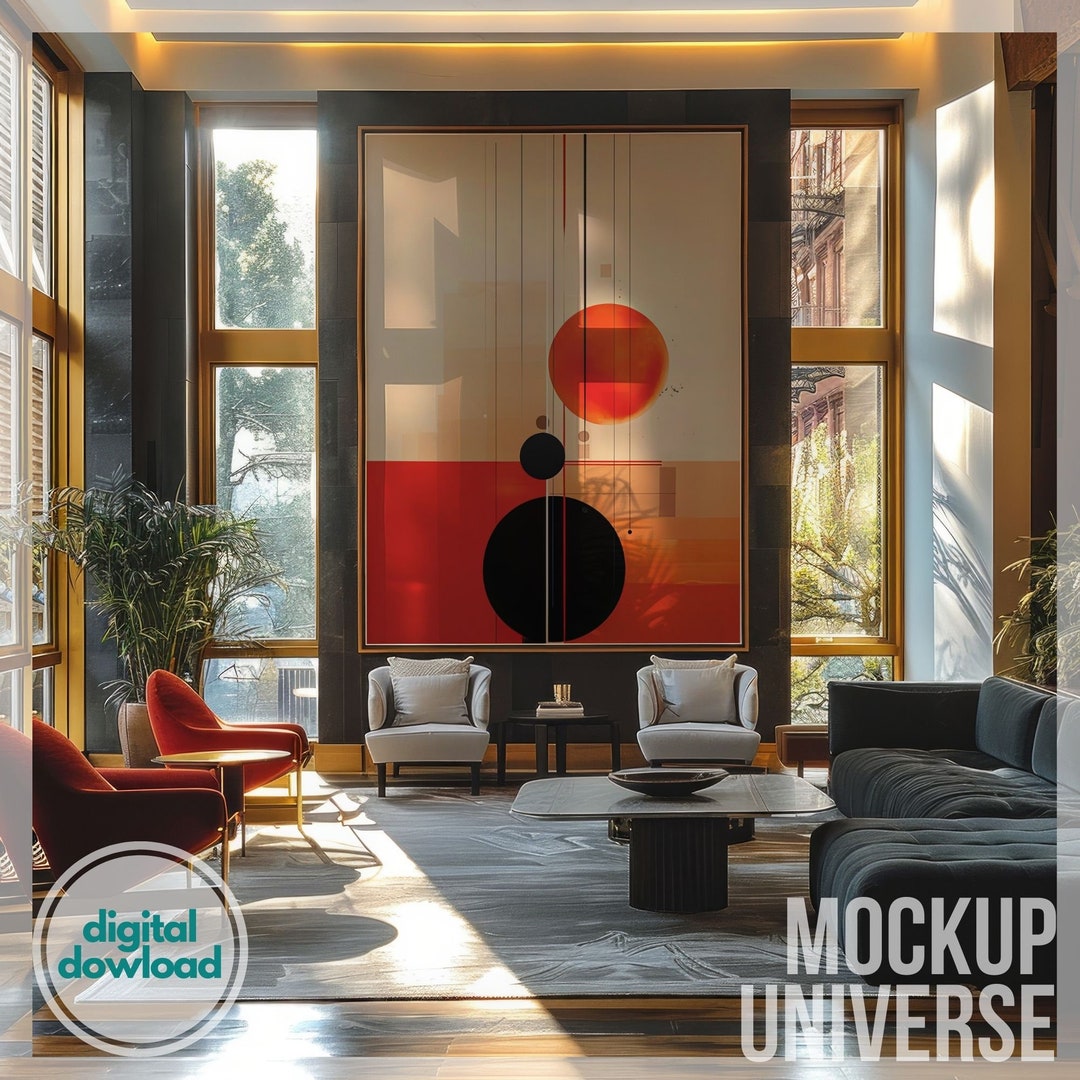 Luxury Hotel Lobby Wall Art Frame Mockup, Large Vertical Frame Template ...