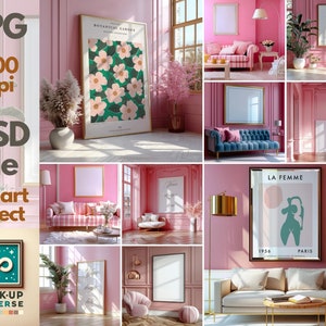 Pink & Preppy Frame Mockup Bundle, Girly Poster Mockup Set, Preppy Wall ...