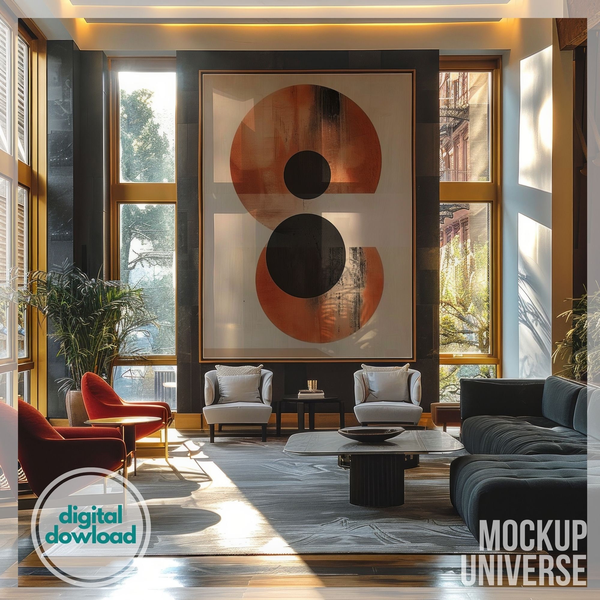 Luxury Hotel Lobby Wall Art Frame Mockup, Large Vertical Frame Template ...