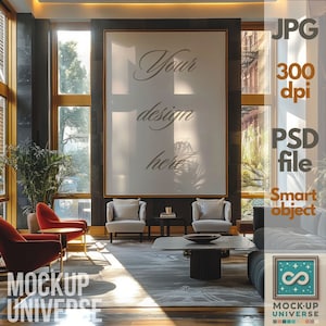 Luxury Hotel Lobby Wall Art Frame Mockup, Extra Large Vertical Frame ...