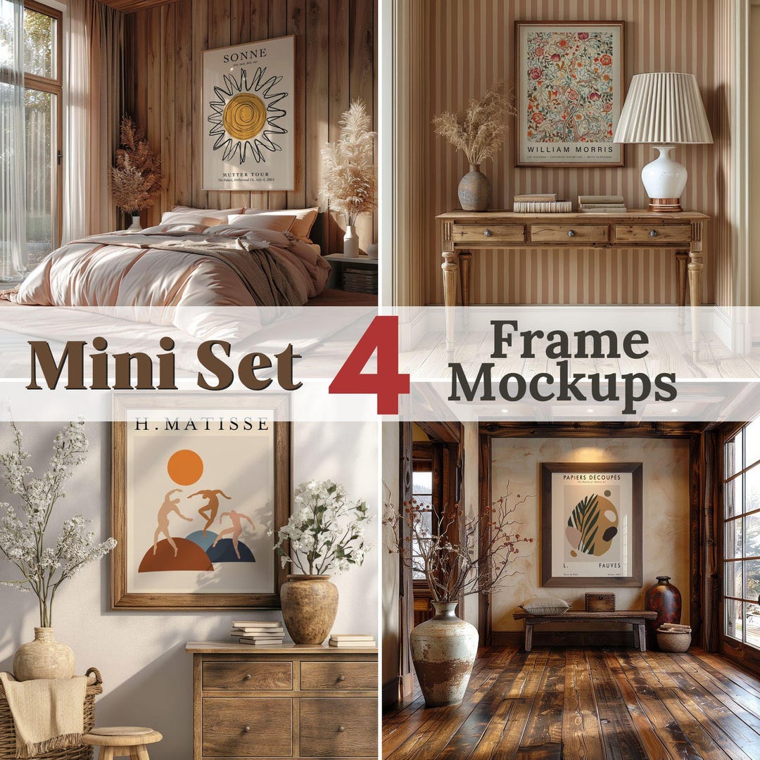 Farmhouse Frame Mockup Set, Rustic Interior Wall Art Mockup, Mockup ...
