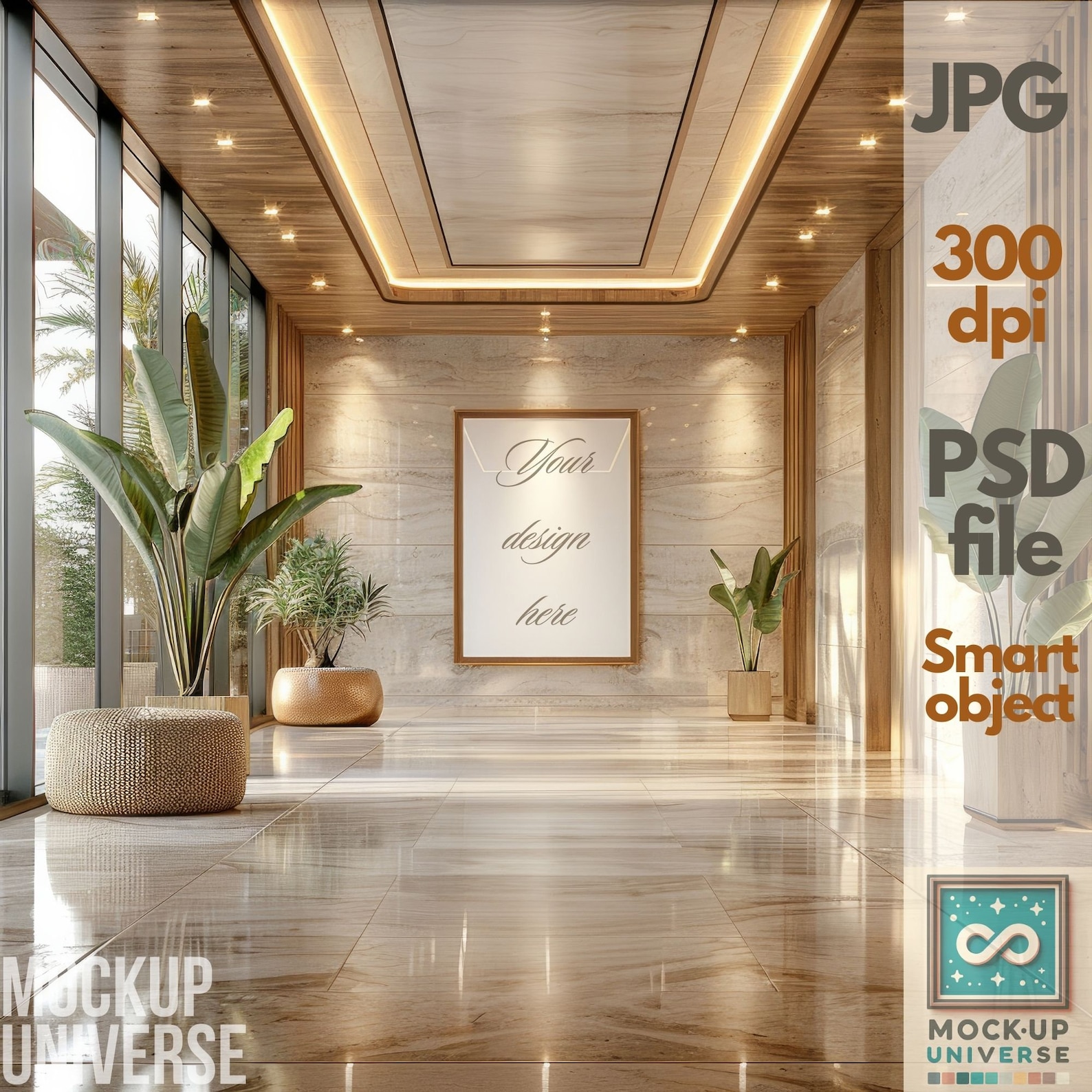 Luxury Hallway Wall Art Frame Mockup, Extra Large Gold Frame Template ...