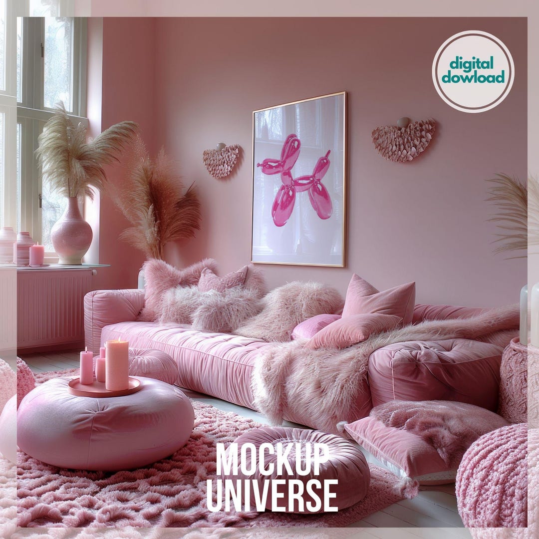 Preppy Pink Frame Mockup, Feminine Poster Mockup With Glass Reflection ...