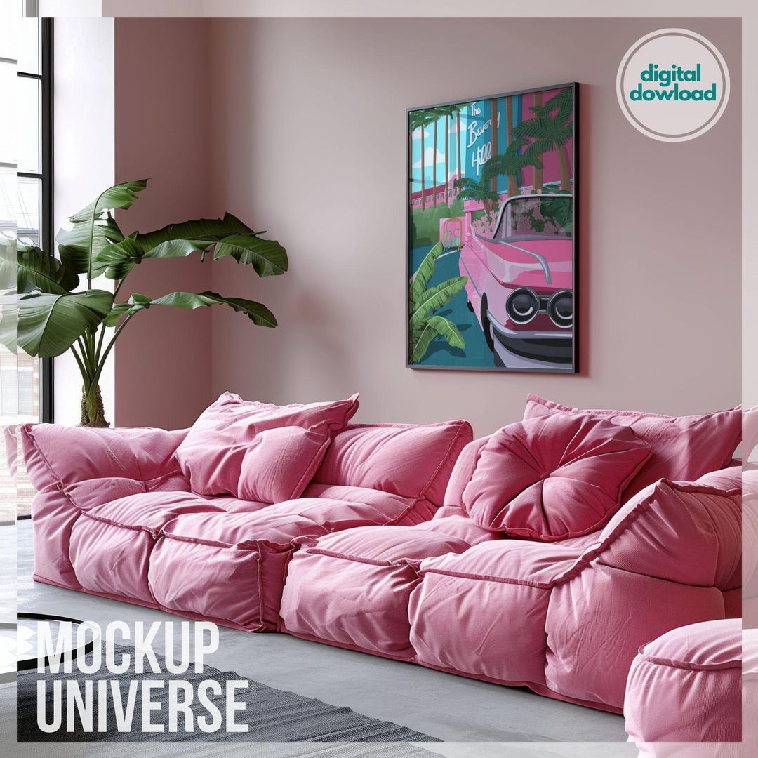 Preppy Pink Frame Mockup, Feminine Poster Mockup With Glass Reflection ...