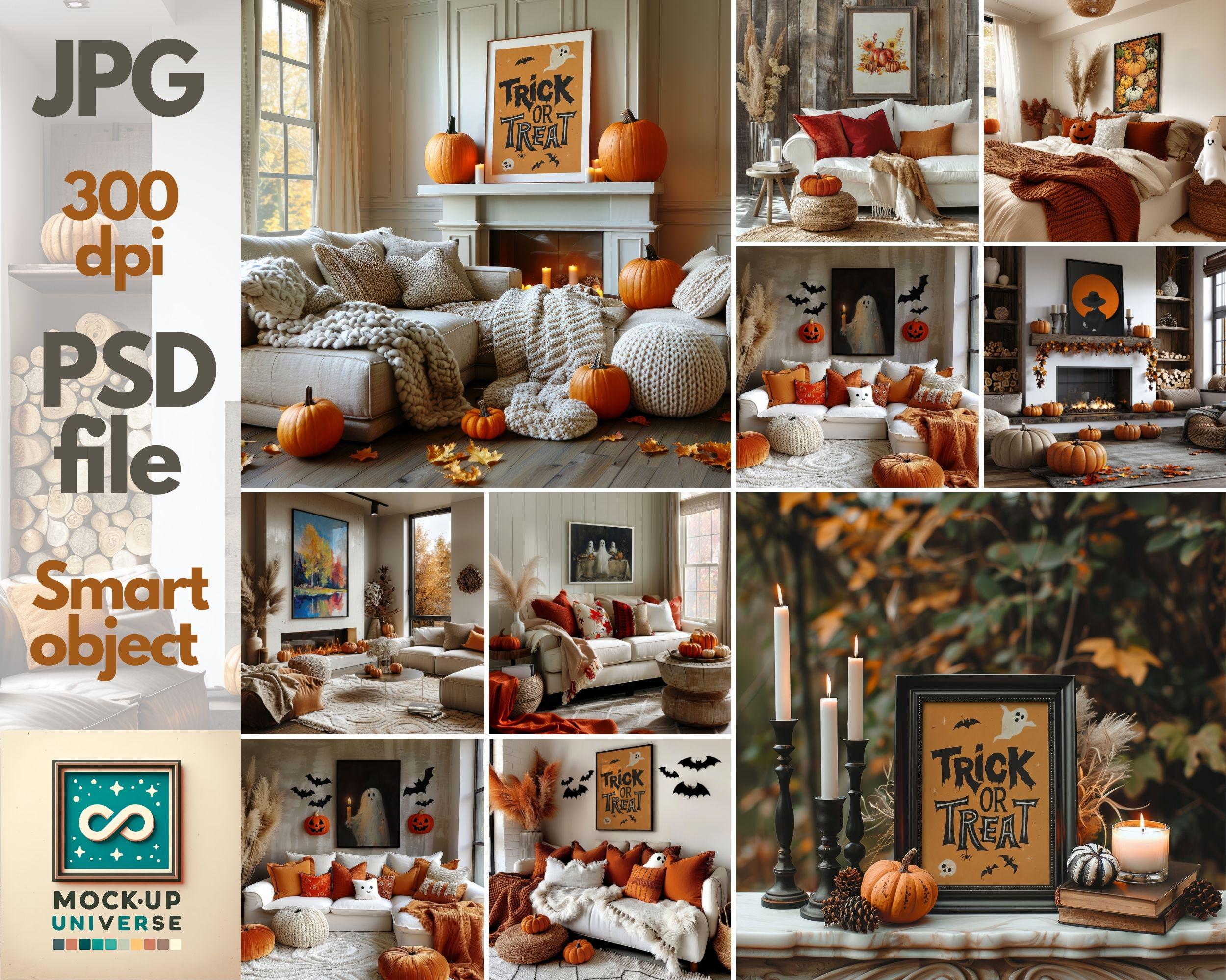 Fall & Halloween Frame Mockups Bundle, Autumn Wall Art Mockup Set ...