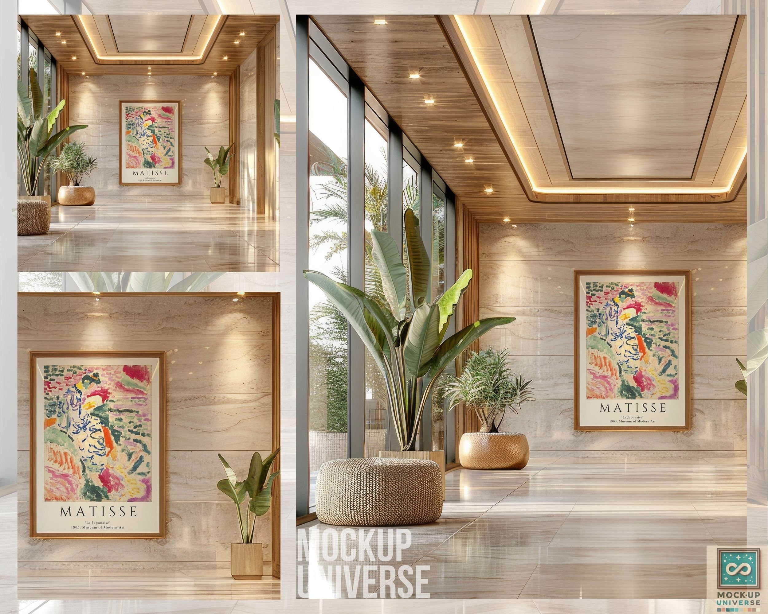 Luxury Hallway Wall Art Frame Mockup, Extra Large Gold Frame Template ...