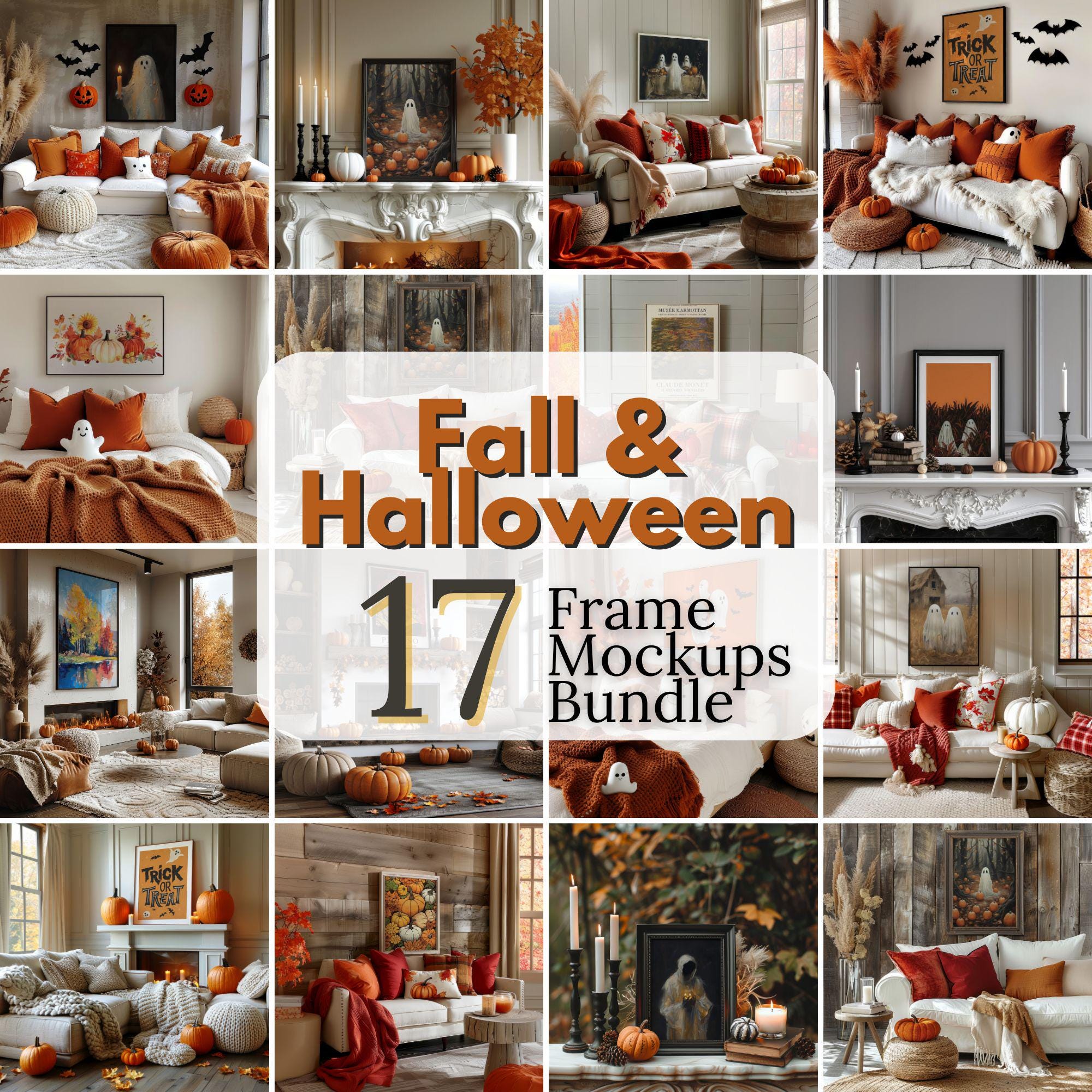 Fall & Halloween Frame Mockups Bundle, Autumn Wall Art Mockup Set ...