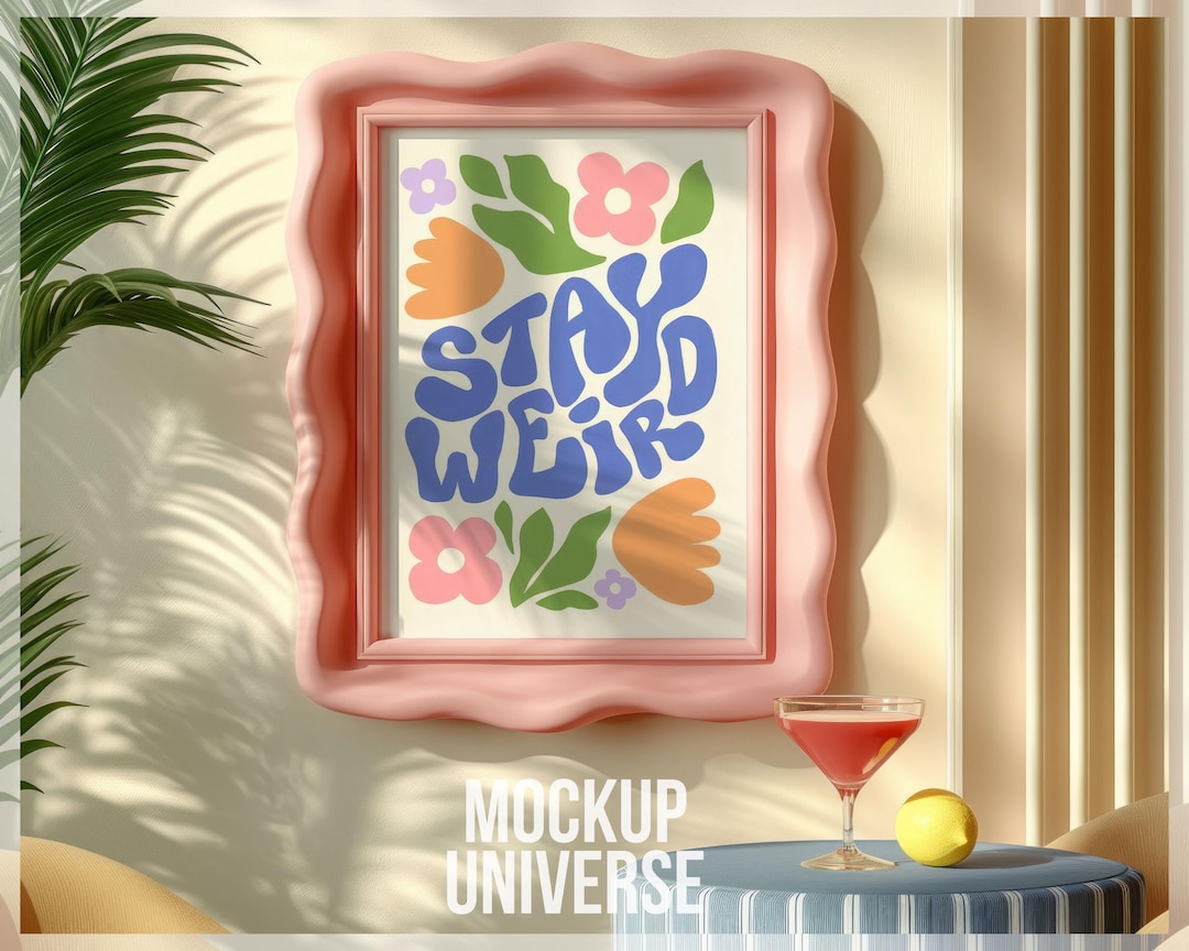 Wavy Pink Frame Mockup, Colorful Poster Mockup, Trendy Frame Template ...