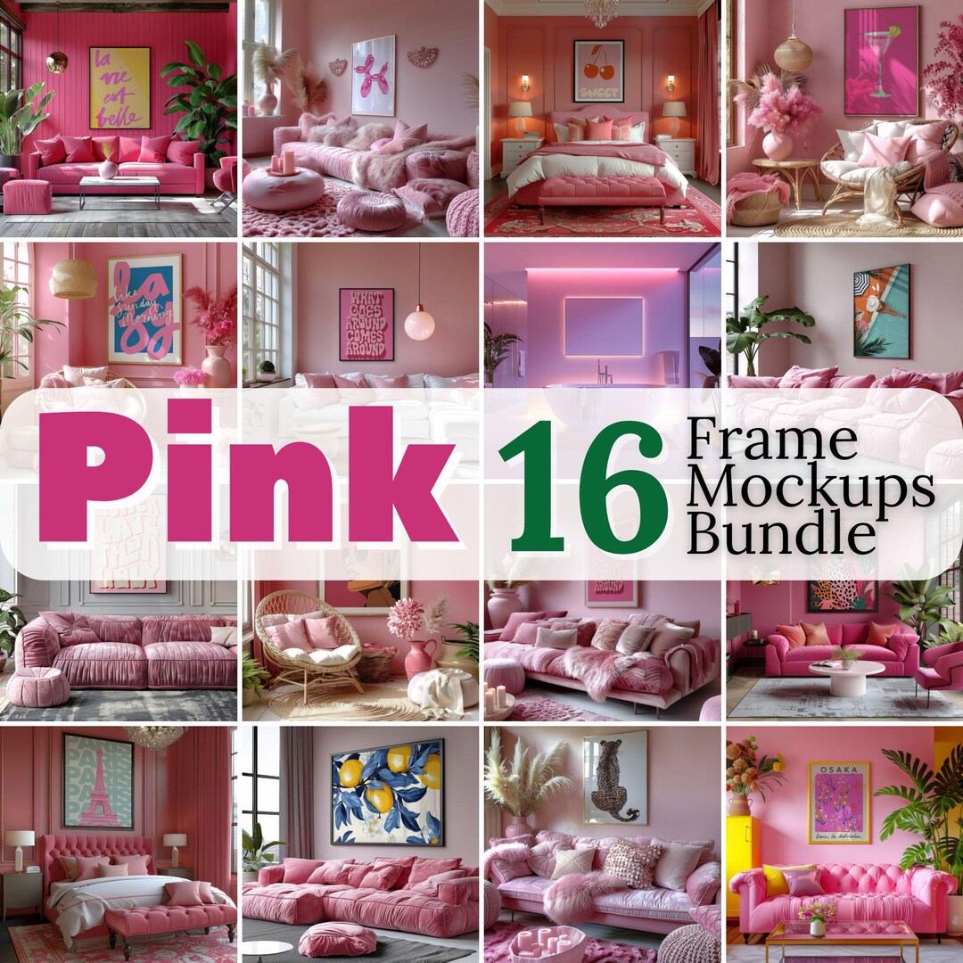 Pink Frame Mockups Bundle, Coquette Poster Mockup Set, Preppy Wall Art ...