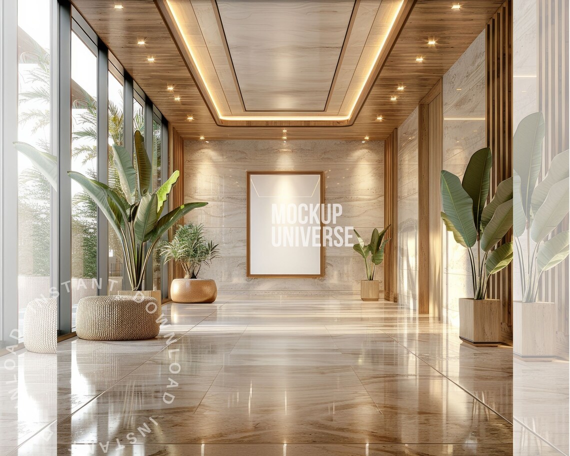 Luxury Hallway Wall Art Frame Mockup, Extra Large Gold Frame Template ...