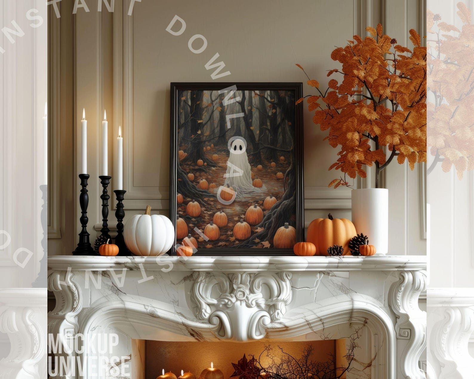 Fall & Halloween Frame Mockups Bundle, Autumn Wall Art Mockup Set ...