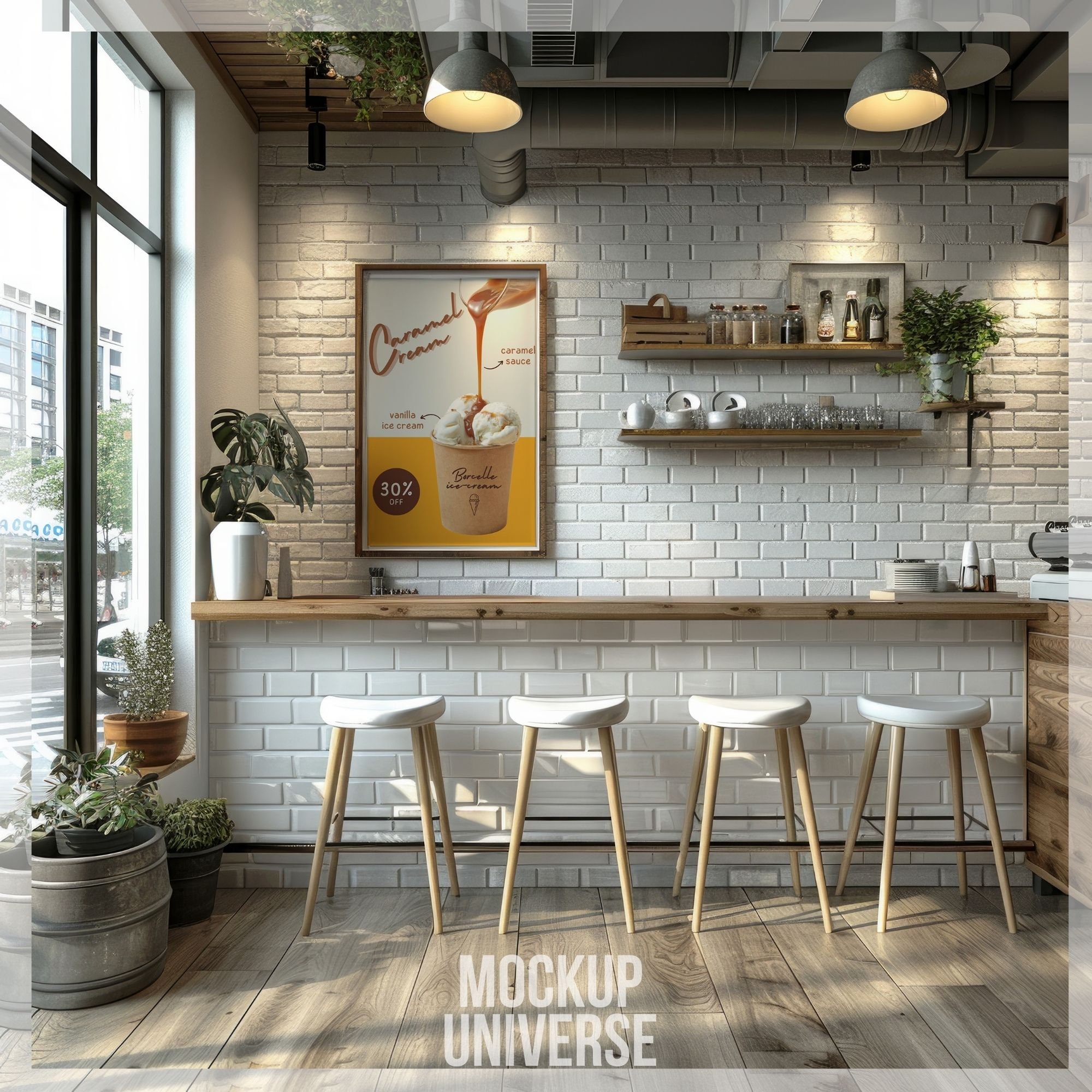 Coffee Shop Frame Mockup for Art, Minimal Wood Framed Canvas Mockup ...