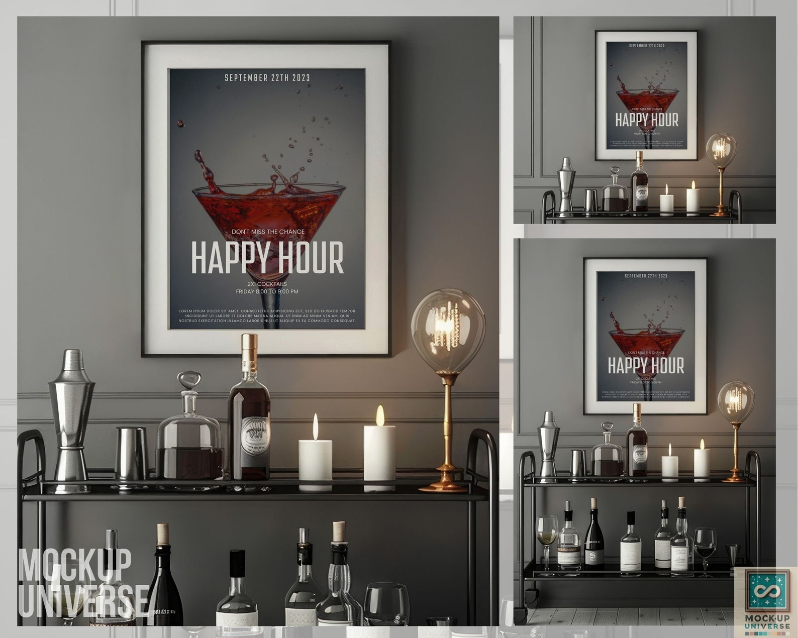 Home Bar Frame Mockup, Bar Cart Vertical Mockup Frame, Luxury Drinks ...